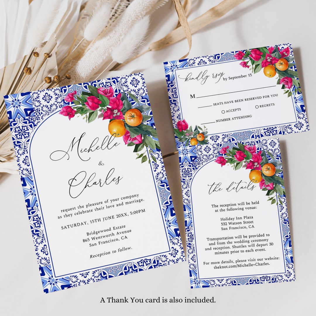 Mediterranean Wedding Invitation Set, Citrus Orange Wedding Invite ...