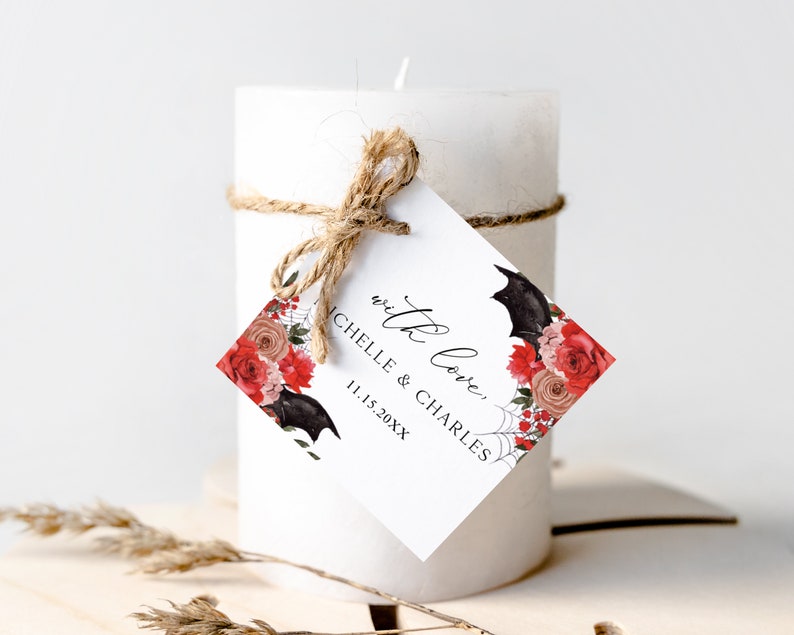 Red Gothic Gift Tag Template Fall Wedding Favor Tag - Etsy