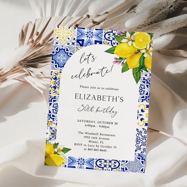 Mediterranean Birthday Invitation, Lemons Birthday Invite, Citrus ...