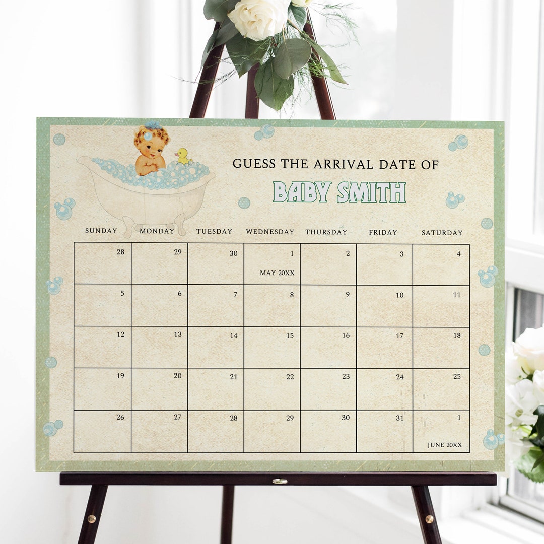 Baby Due Date Calendar Game, Baby Shower Game, Guess Baby's Birth Date ...