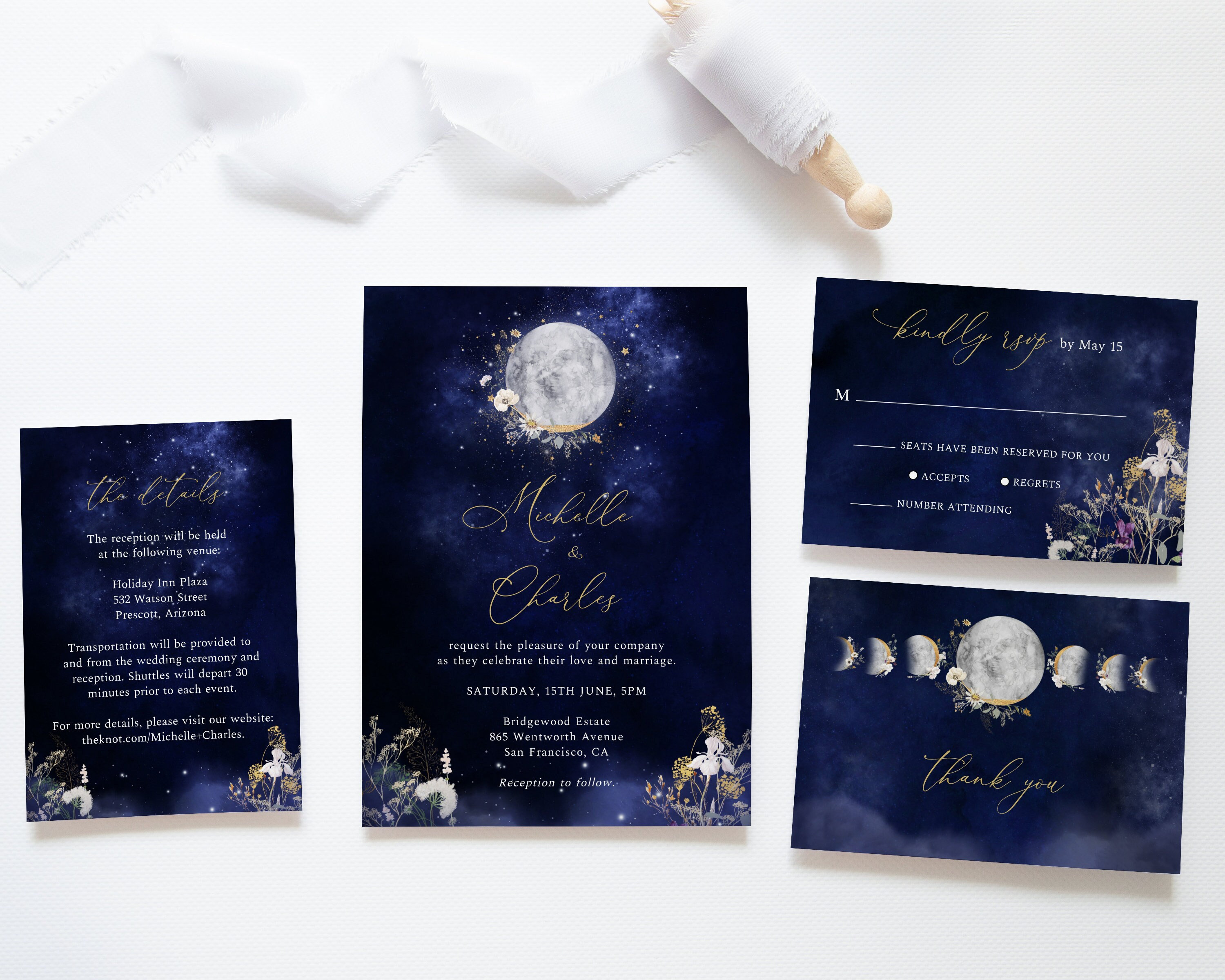 Floral Moon Wedding Invitation Set, Celestial Wedding Invitation ...