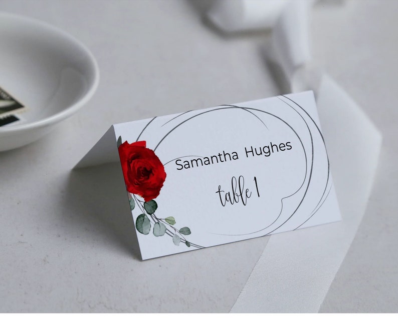 Red Roses Wedding Place Card Red Roses Party Place Cards - Etsy