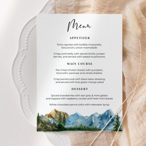 Mountain Menu Template, Lake Menu Template, Woodland Moutain Pine Menu ...