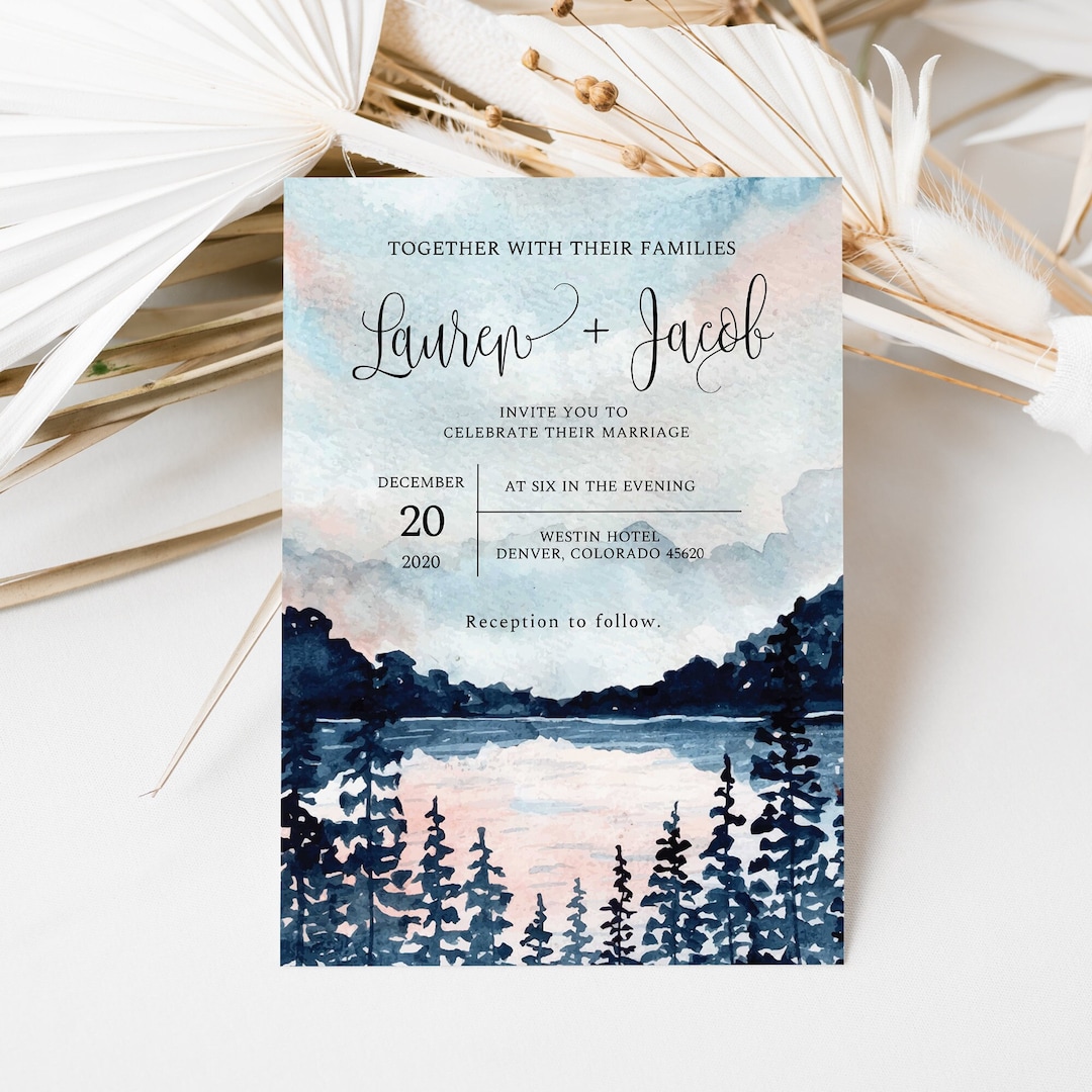 Lake Wedding Invitation, Forest Wedding Invitation, Mountain Wedding ...
