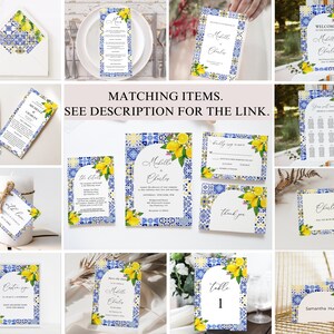 Mediterranean Lemon Table Number, Blue Tiles Lemon, Tuscan Italian ...