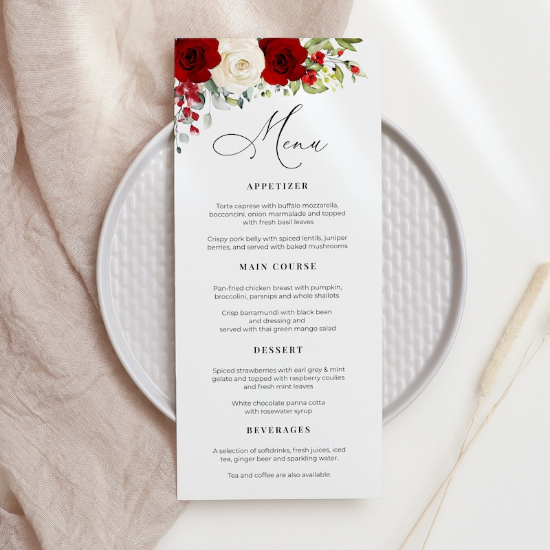 Red Rose Wedding Menu - Etsy