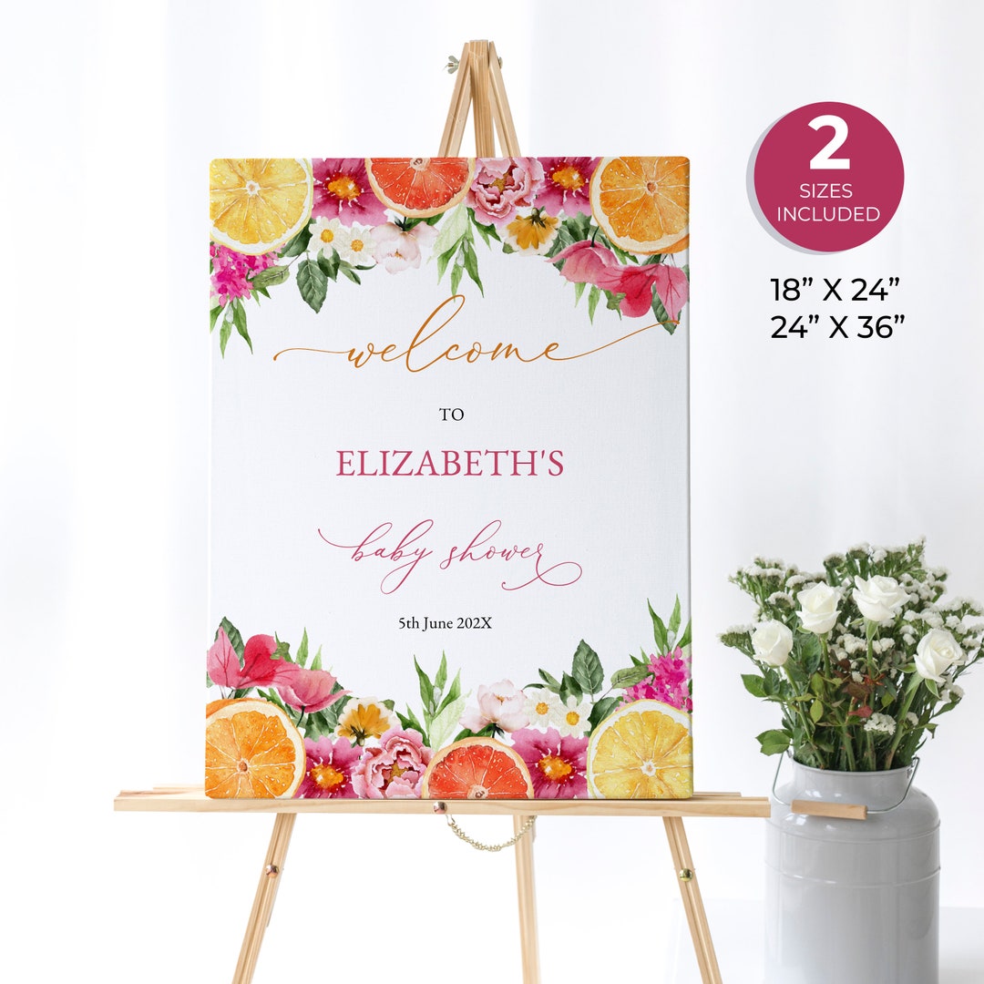 Citrus Baby Shower Welcome Sign, Magenta Baby Shower Shower Custom Sign ...