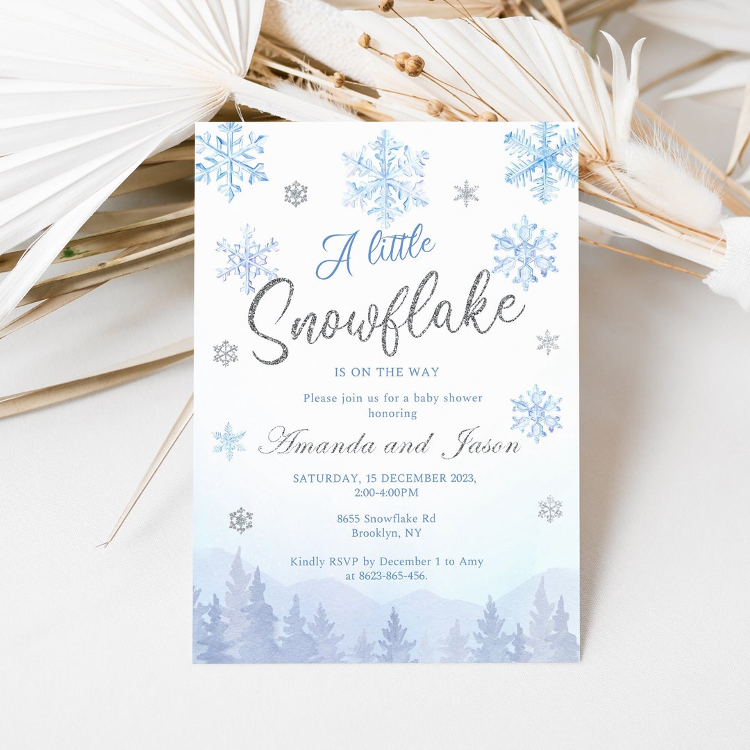 Snowflake Baby Shower Invitation, Winter Wonderland Baby Shower, Blue ...