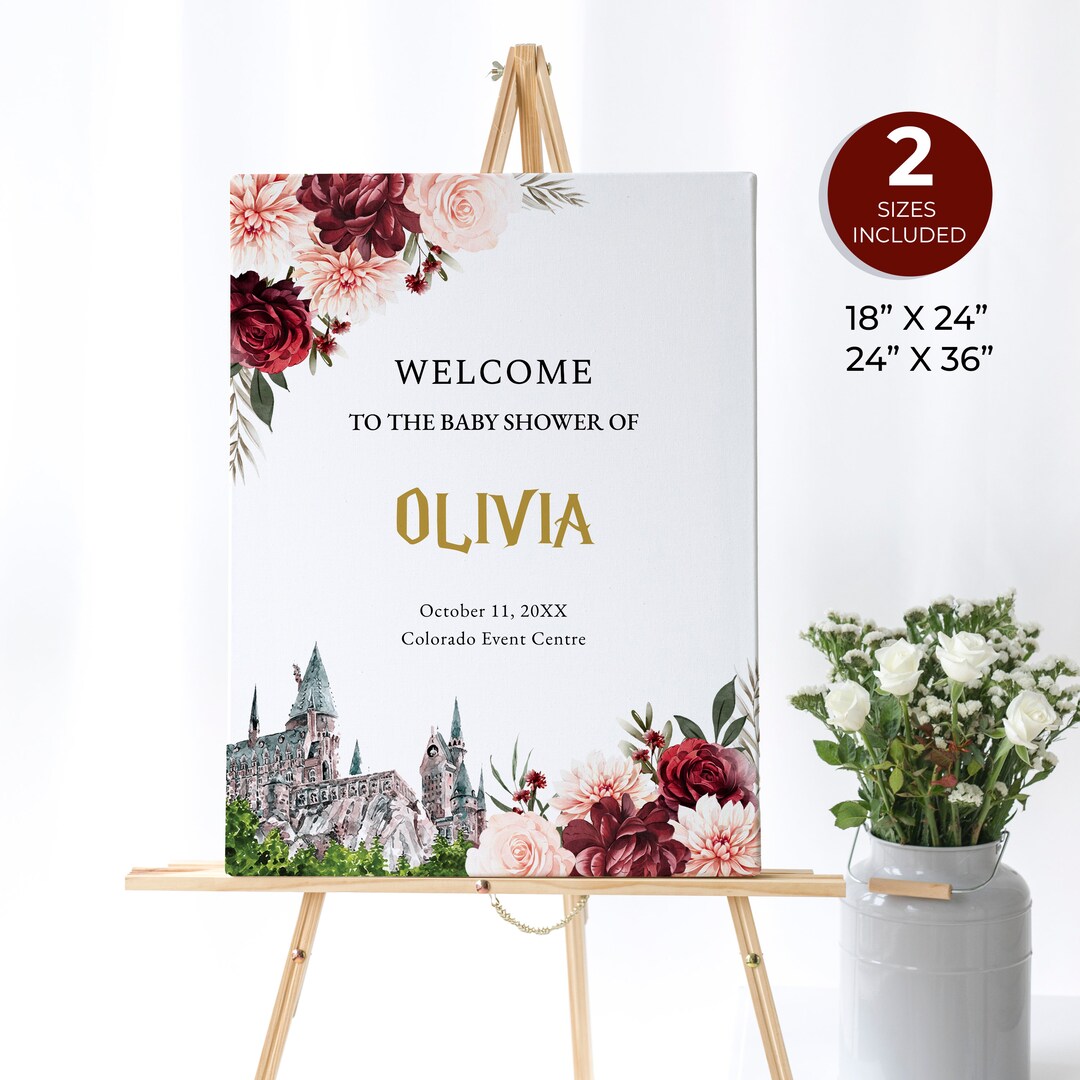 Burgundy and Pink Baby Shower Welcome Sign, Fall Baby Shower, Wizard ...