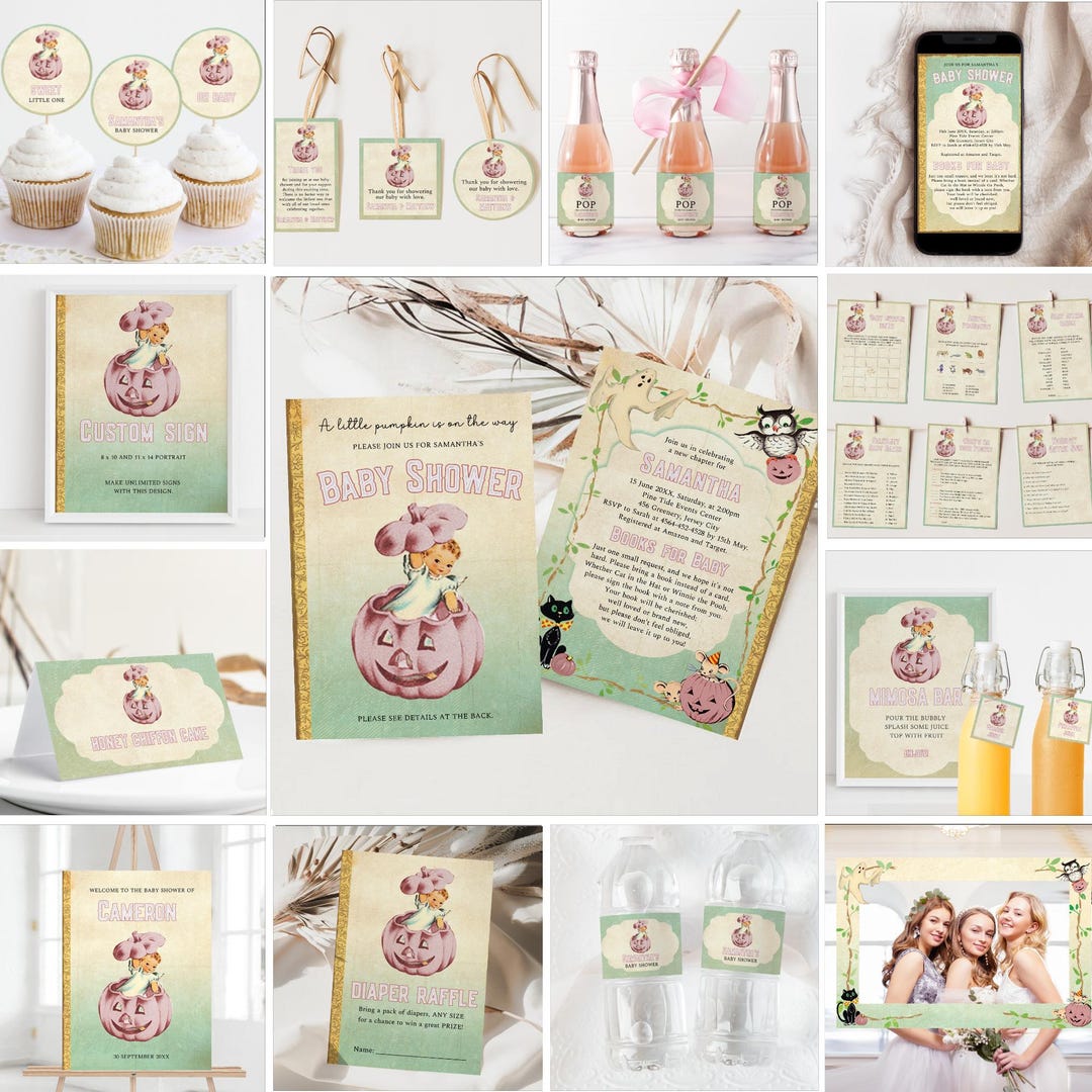 Retro Storybook Halloween Baby Shower Invitation Big Bundle, A Little ...