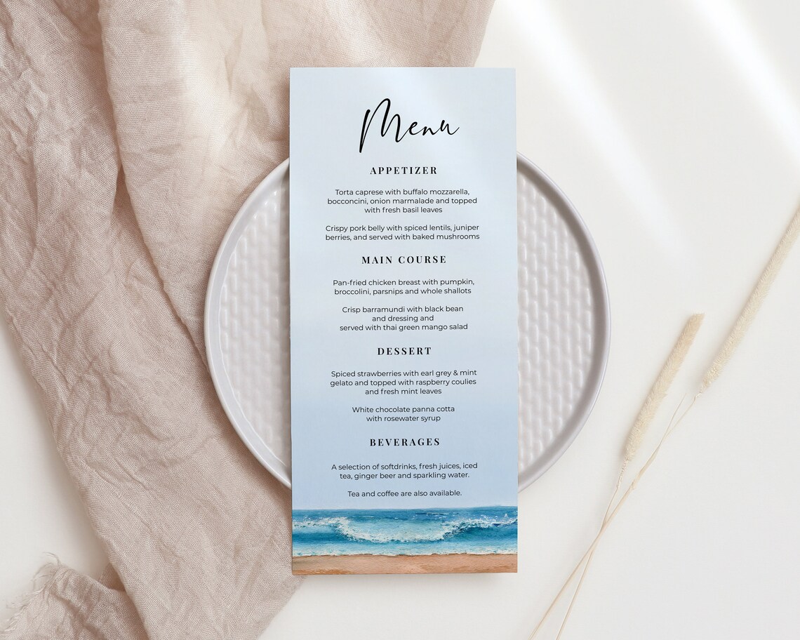 Wedding Menu Template, Sea Menu Template, Blue Ocean Wedding Menu ...
