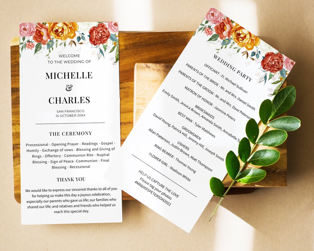 Fall Wedding Program Autumn Wedding Program Order of - Etsy