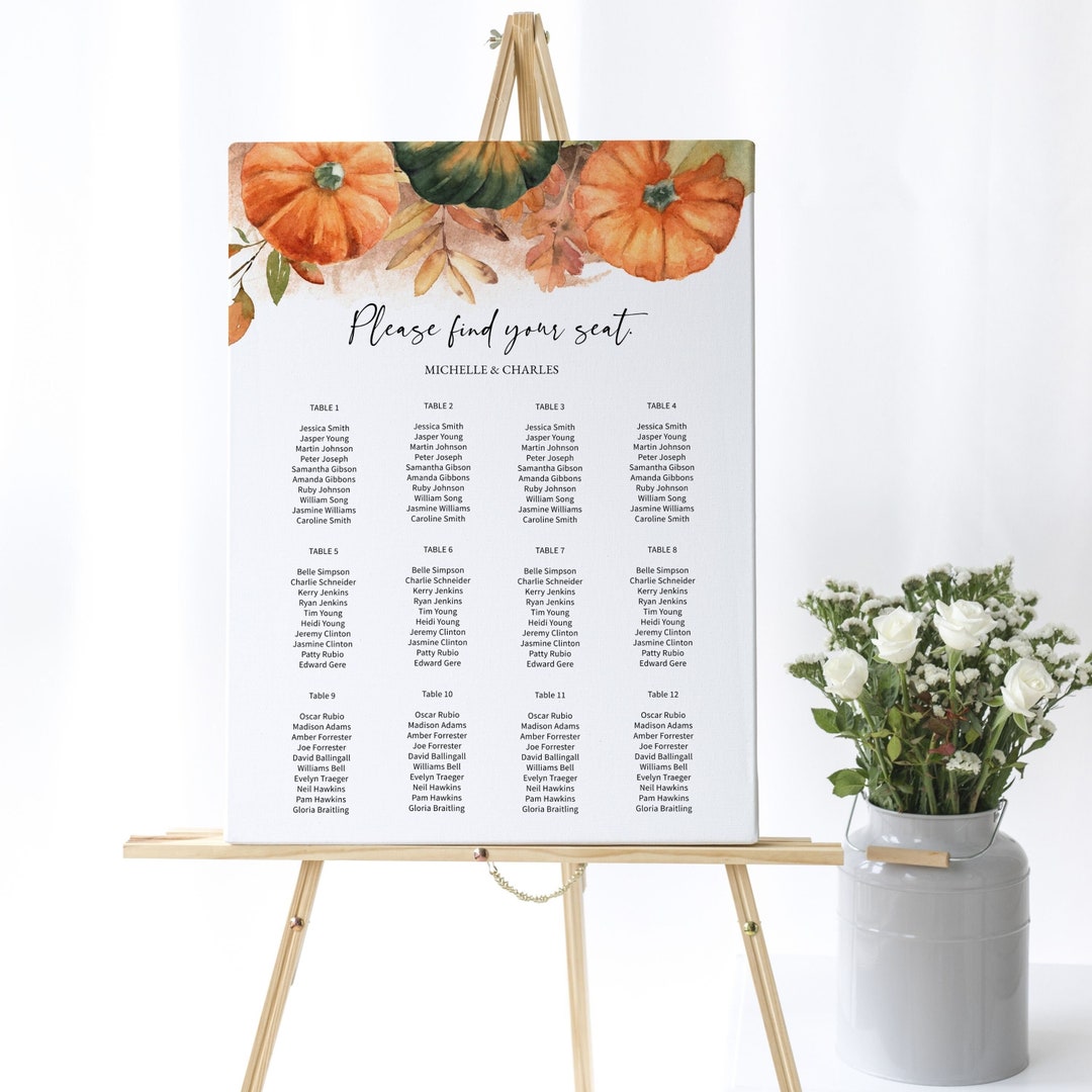 Fall Wedding Seating Chart, Fall Seating Chart Template, Pumpkin ...