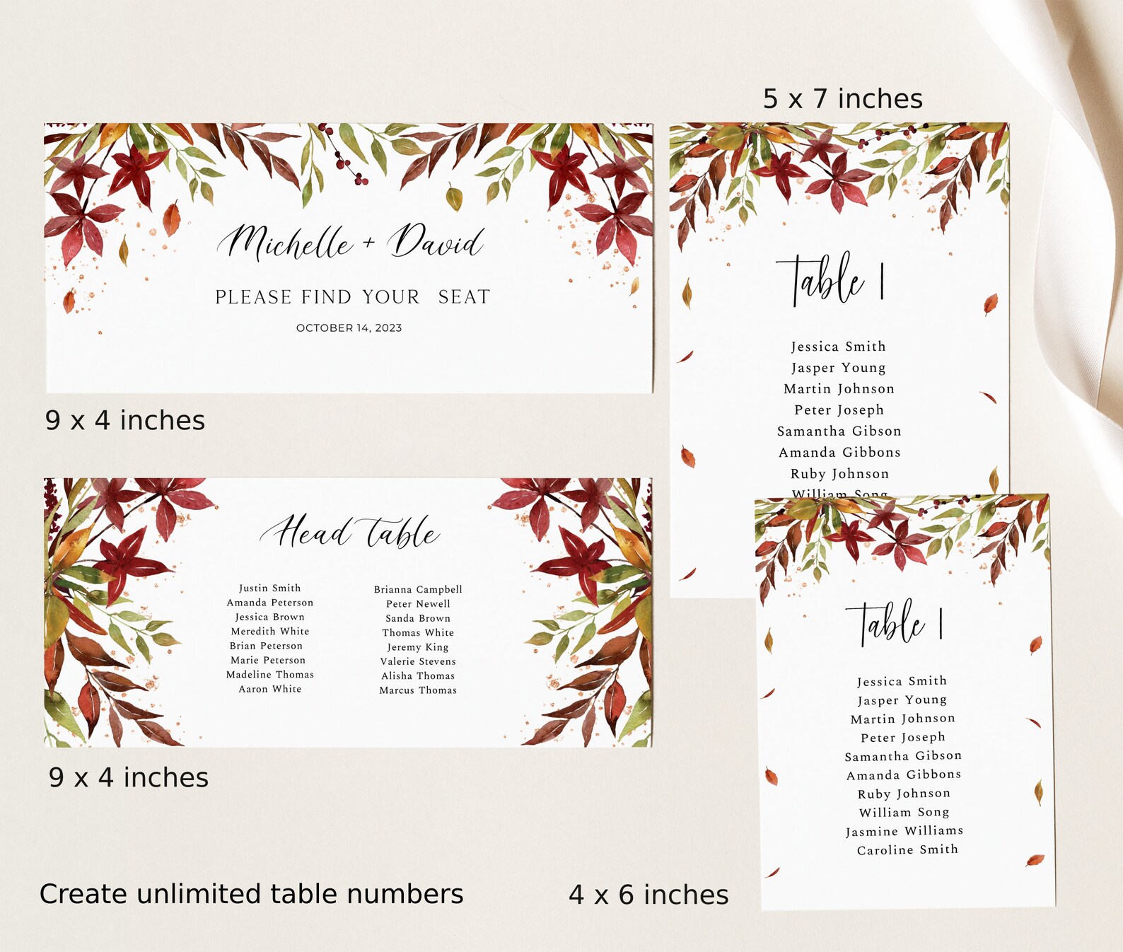Fall Seating Chart Template Printable Table Number Fall - Etsy