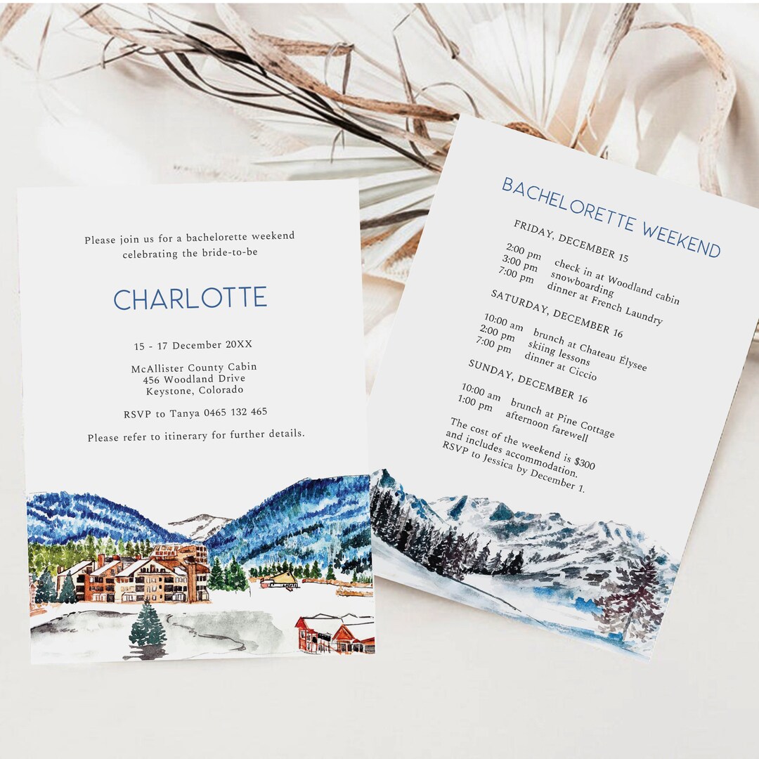 Keystone Colorado Bachelorette Party Invitation With Itinerary, Winter ...