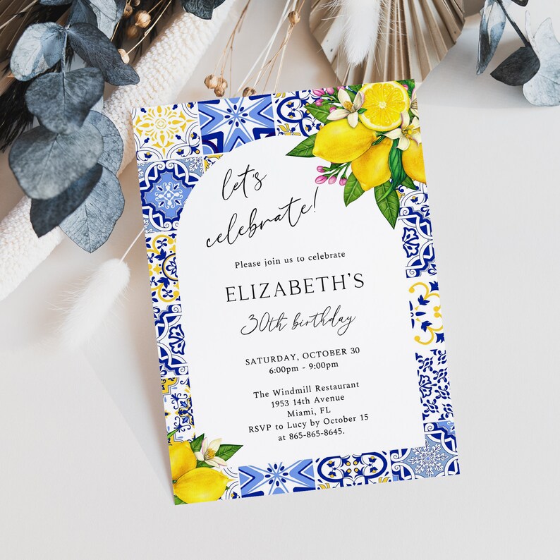 Mediterranean Birthday Invitation, Lemons Birthday Invite, Citrus ...