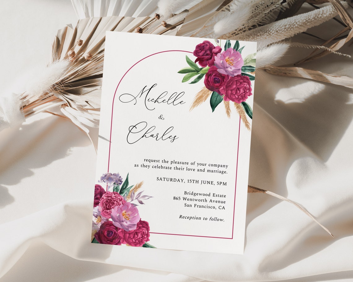 Magenta Wedding Invitation, Fuchsia Wedding Invitation, Hot Pink ...