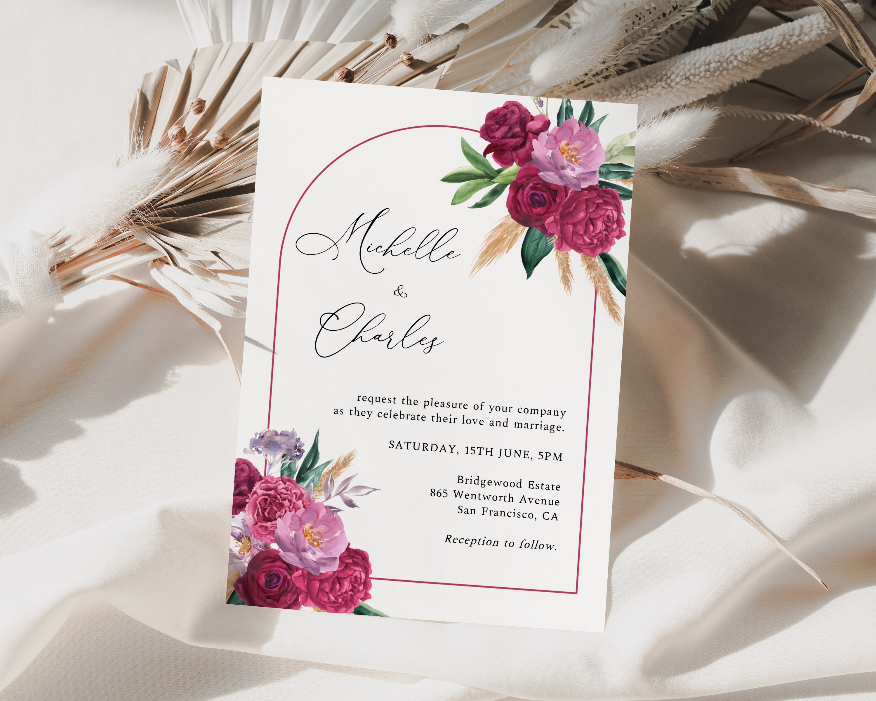 Magenta Wedding Invitation, Fuchsia Wedding Invitation, Hot Pink ...