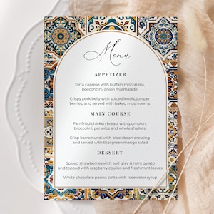 Spanish Wedding Menu Printable Template, Tuscan Italian Mediterranean ...