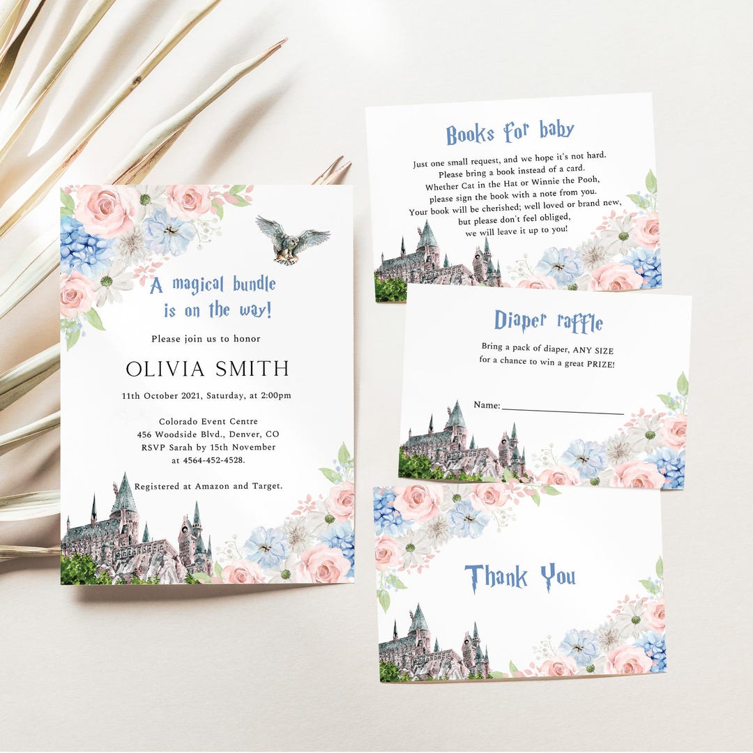 Dusty Blue and Pink Floral Baby Shower Invitation Set, Shabby Chic ...