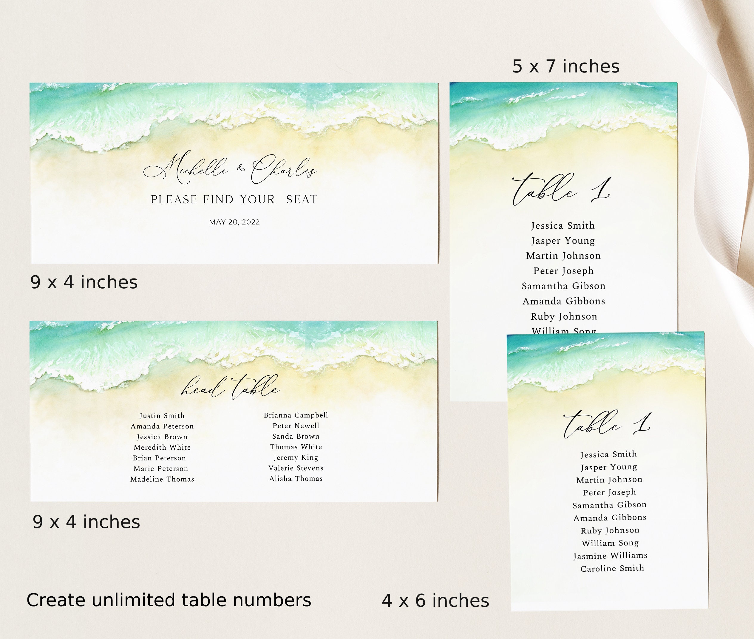 Ocean Seating Chart Template, Beach Wedding Seating Plan, Tropical ...
