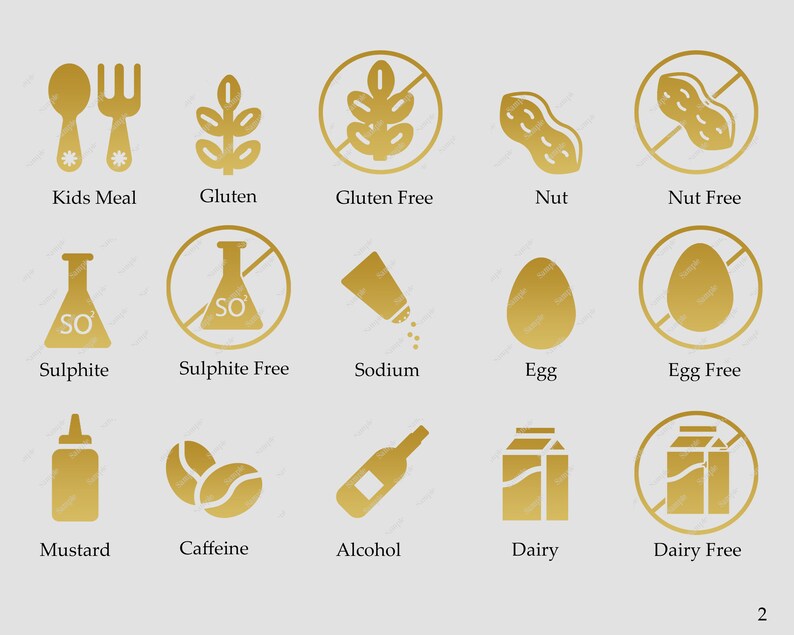 Gold Menu Icons Gold Meal Choice Icons 30 Meal Icons PNG | Etsy