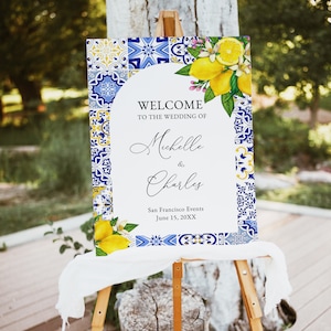 Mediterranean Lemon Wedding Welcome Sign, Blue Tiles Lemon Sign, Tuscan ...