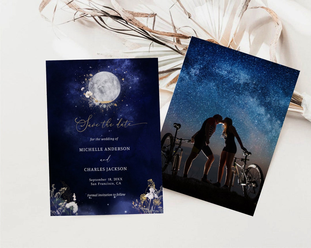 Floral Moon Save the Date Template, Celestial Save the Date ...