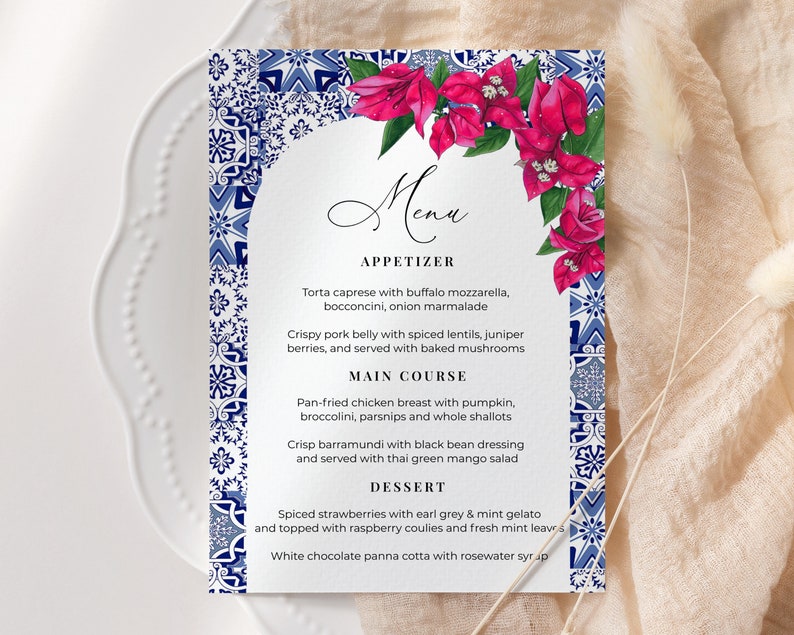 Mediterranean Menu Template Blue Azulejo Tiles Menu Dinner - Etsy