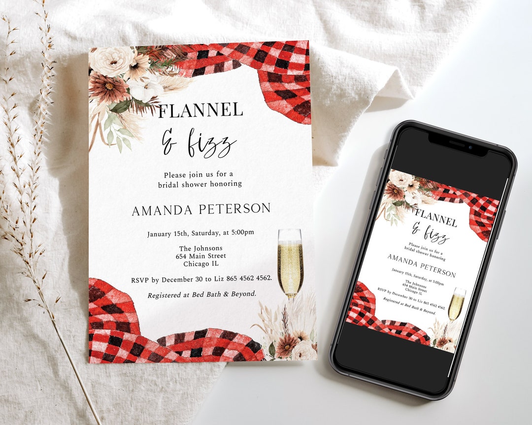 Flannel and Fizz Bridal Shower Invitation, Boho Bridal Shower, Rustic ...