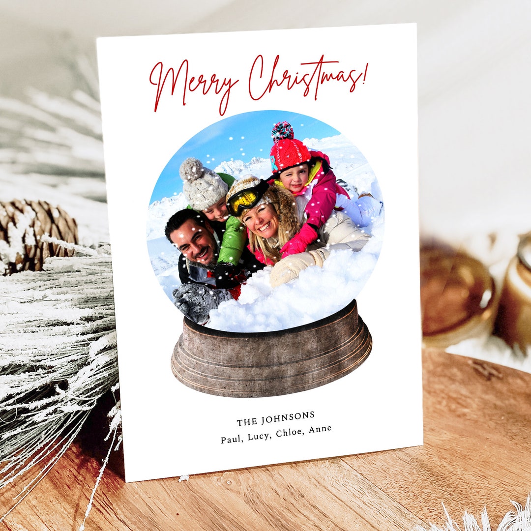 Snow Globe Christmas Card Template, Printable Christmas Card ...