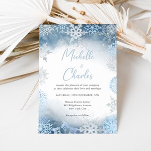 Winter Wonderland Wedding Invitation Set, Blue Snowflake Wedding ...