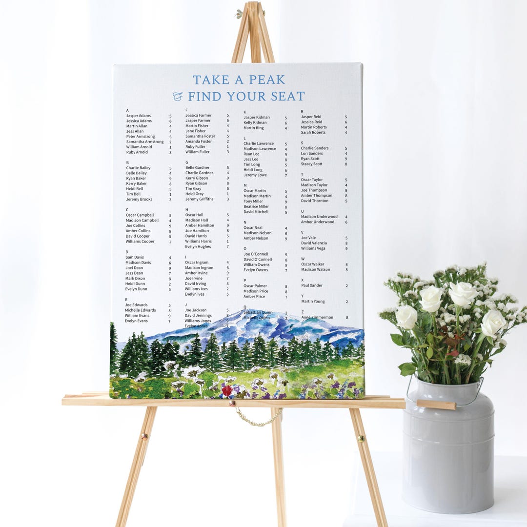 Mt Rainier Wedding Seating Sign, Alphabetical Seating Chart Template ...