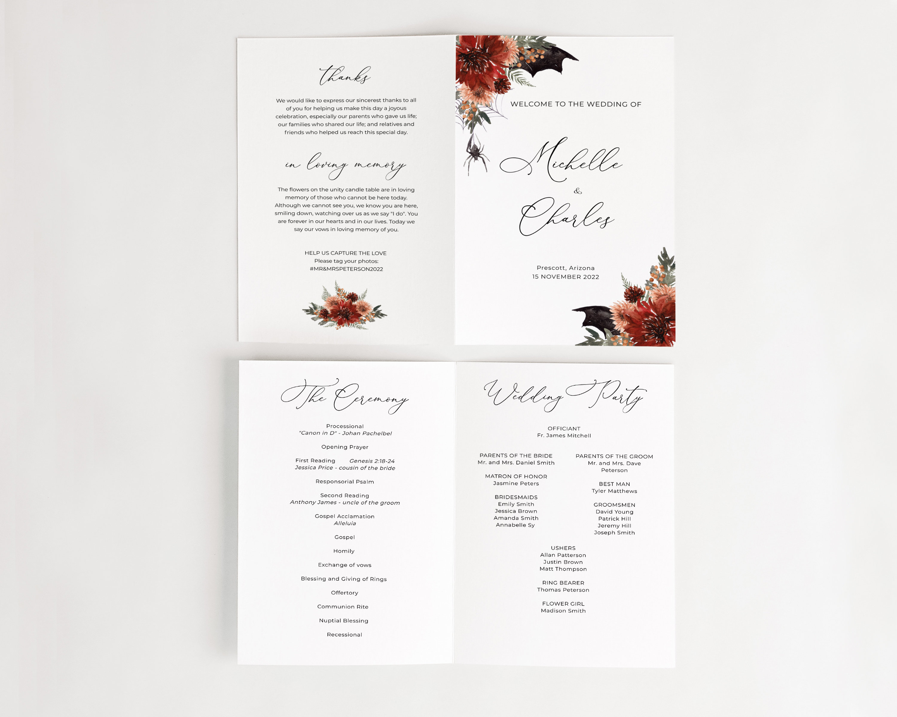Terracotta Gothic Wedding Program, Halloween Wedding Program, Ceremony ...