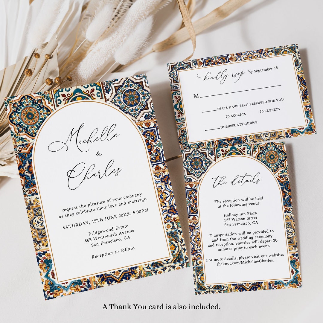Spanish Wedding Invitation Set, Italian Wedding, Mediterranean ...
