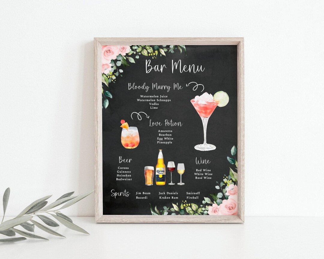 Bar Menu Sign, Signature Drinks Sign, Chalkboard Design Menu Bar ...