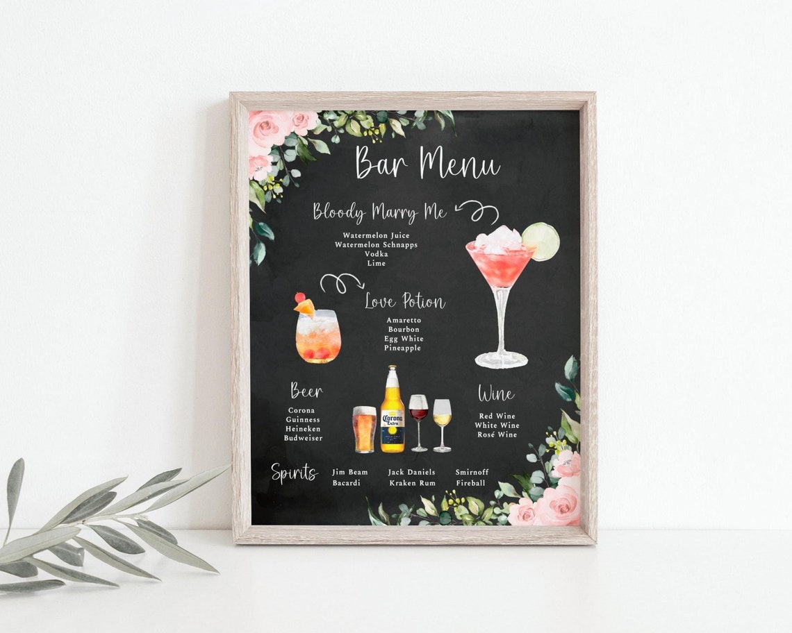 Bar Menu Sign Signature Drinks Sign Chalkboard Design Menu | Etsy