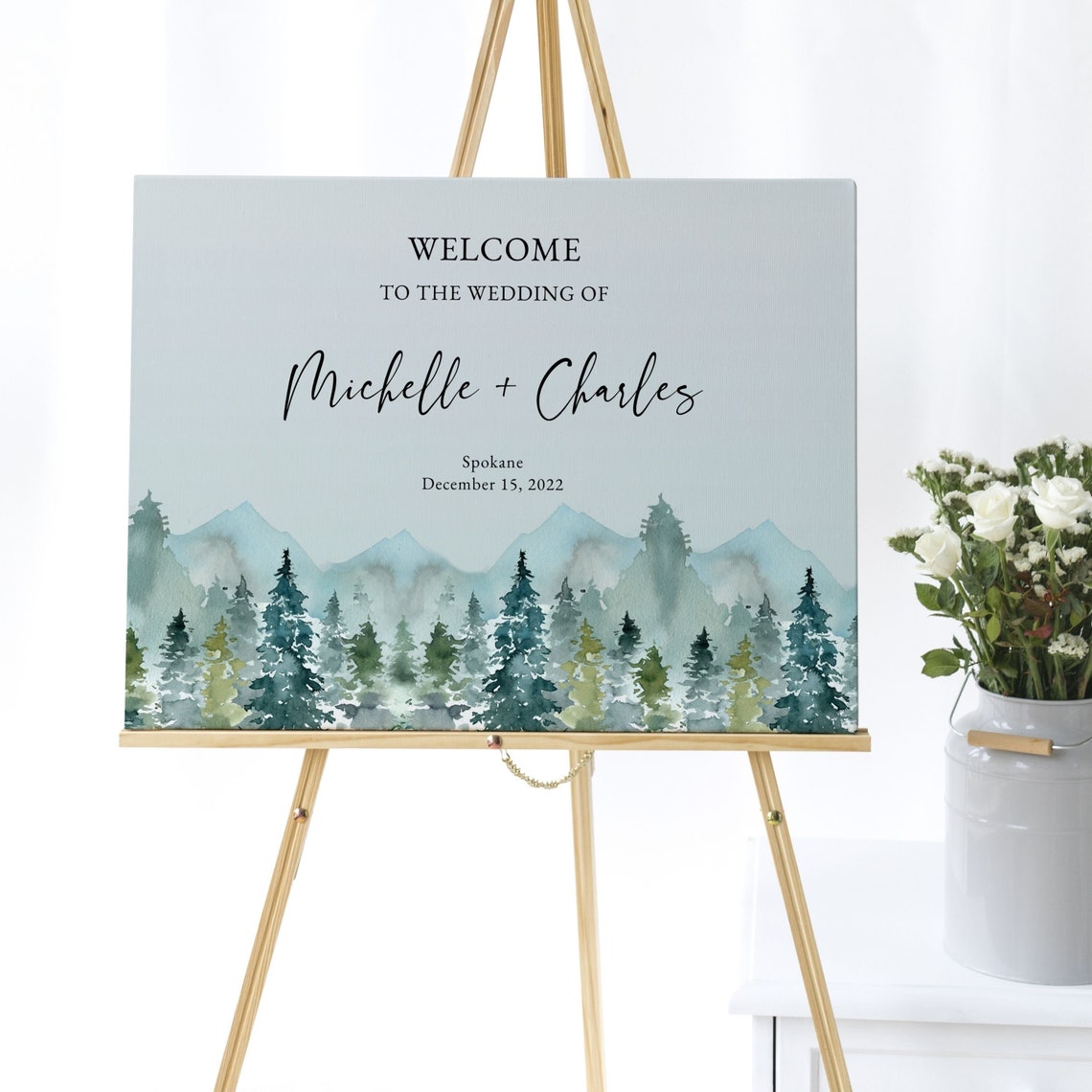 Blue Mountain Welcome Sign Template Forest Wedding Sign Pine - Etsy
