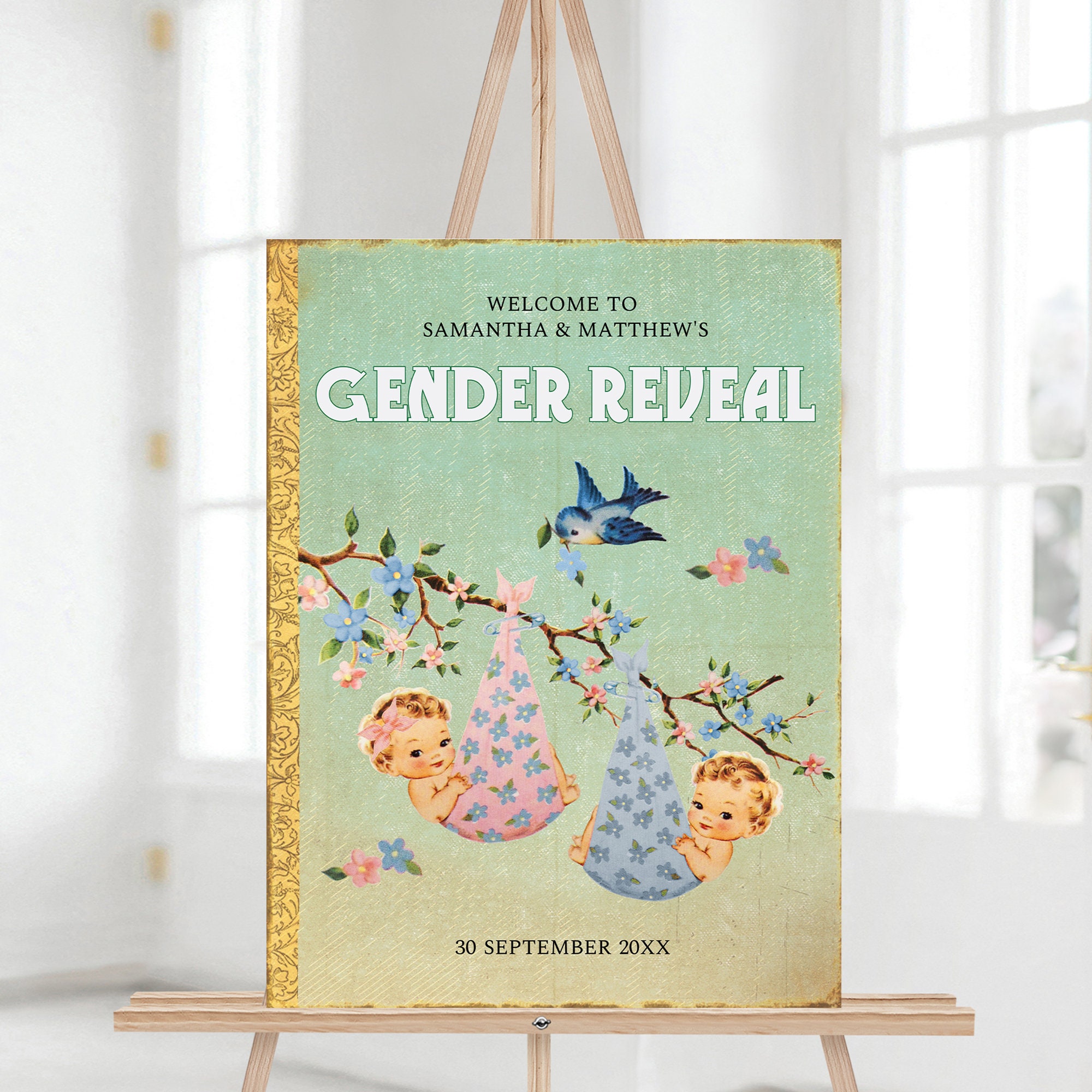 Retro Storybook Gender Reveal Welcome Sign, Chapter Book Themed Baby ...