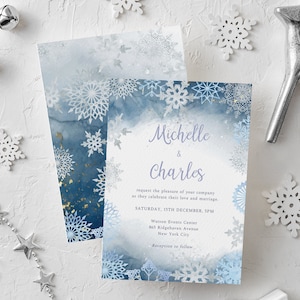 Winter Wonderland Wedding Invitation Set, Blue Snowflake Wedding ...