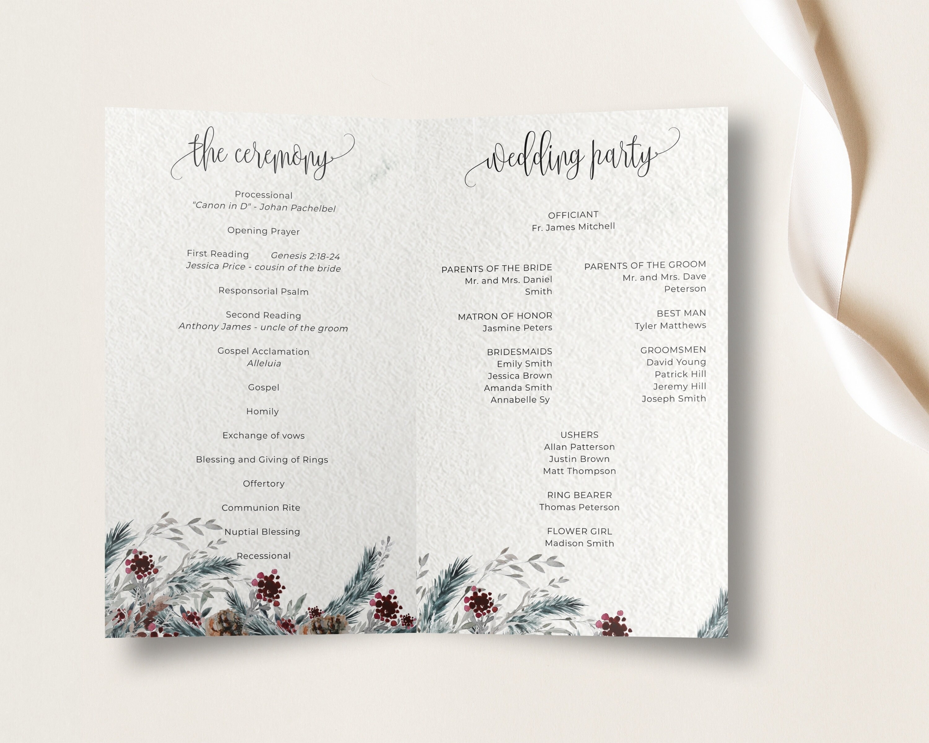 Winter Wedding Program Template Winter Wedding Program to | Etsy