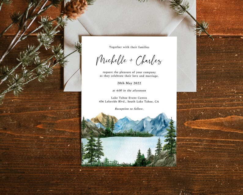 Mountain Wedding Invitation Lake Wedding Invitation Forest - Etsy