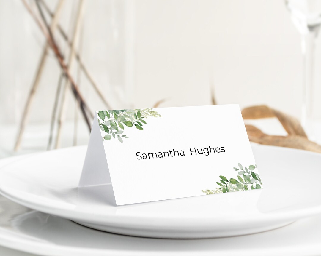 Greenery Place Card Template, Custom Wedding Card Template, Editable ...