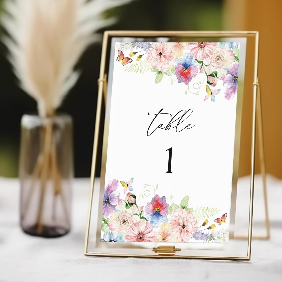 Floral Pastel Table Number Template, Colorful Flowers Table Sign ...