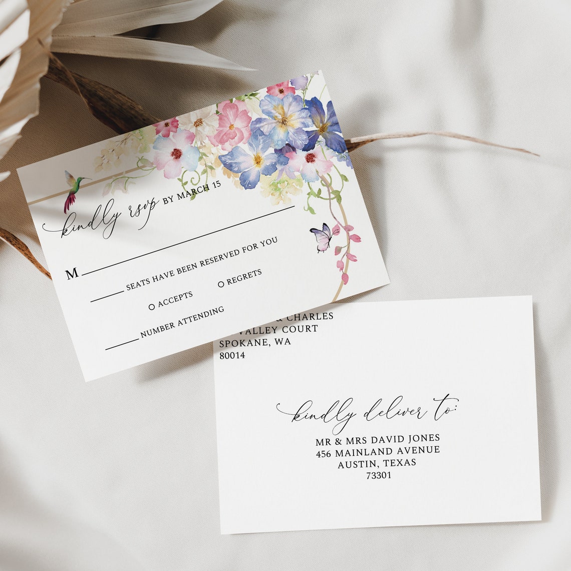 Floral Pastel Wedding Invitation Set, Colorful Flowers Invite, Elegant ...
