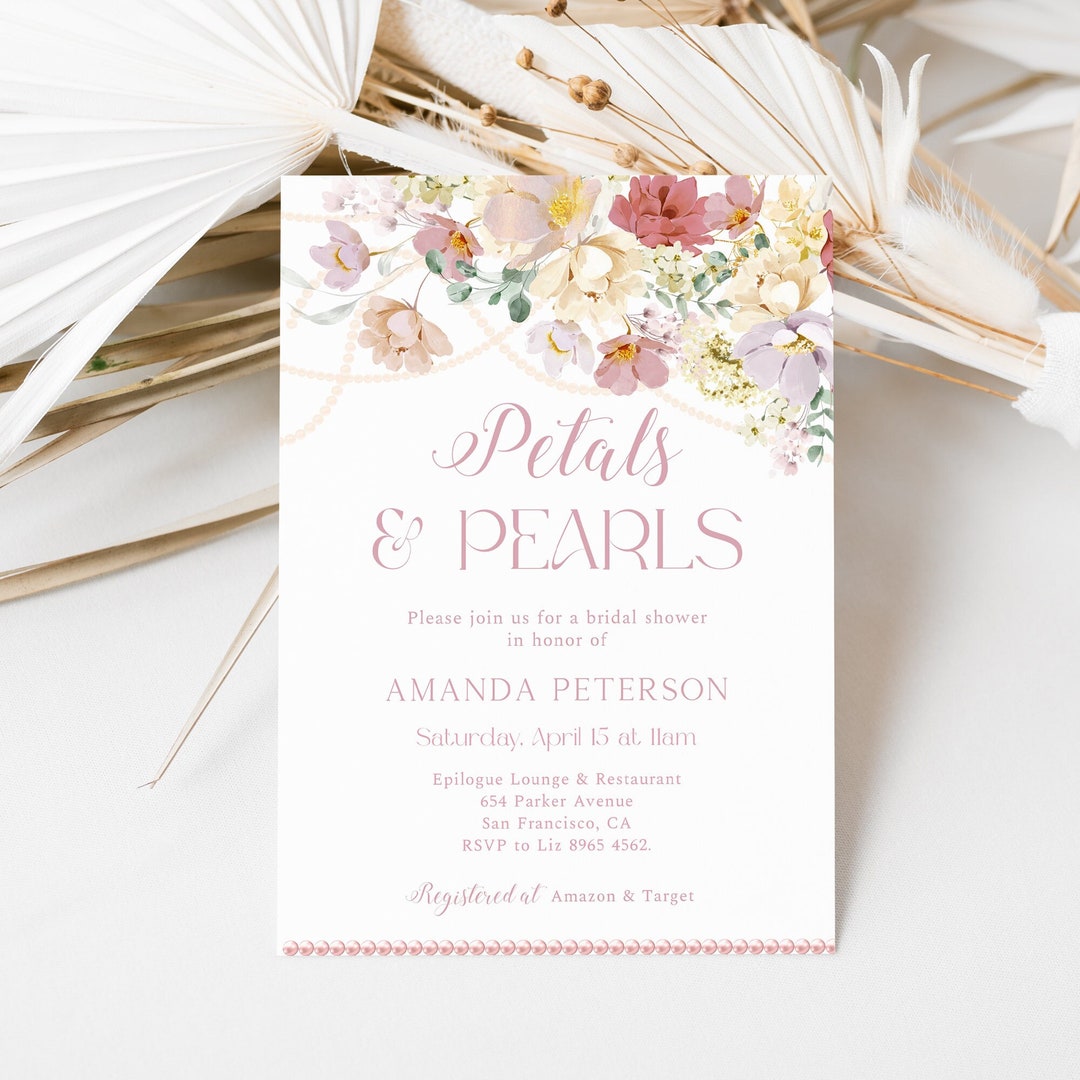 Petals and Pearls Bridal Shower Invitation, Pearls Petals and Prosecco ...