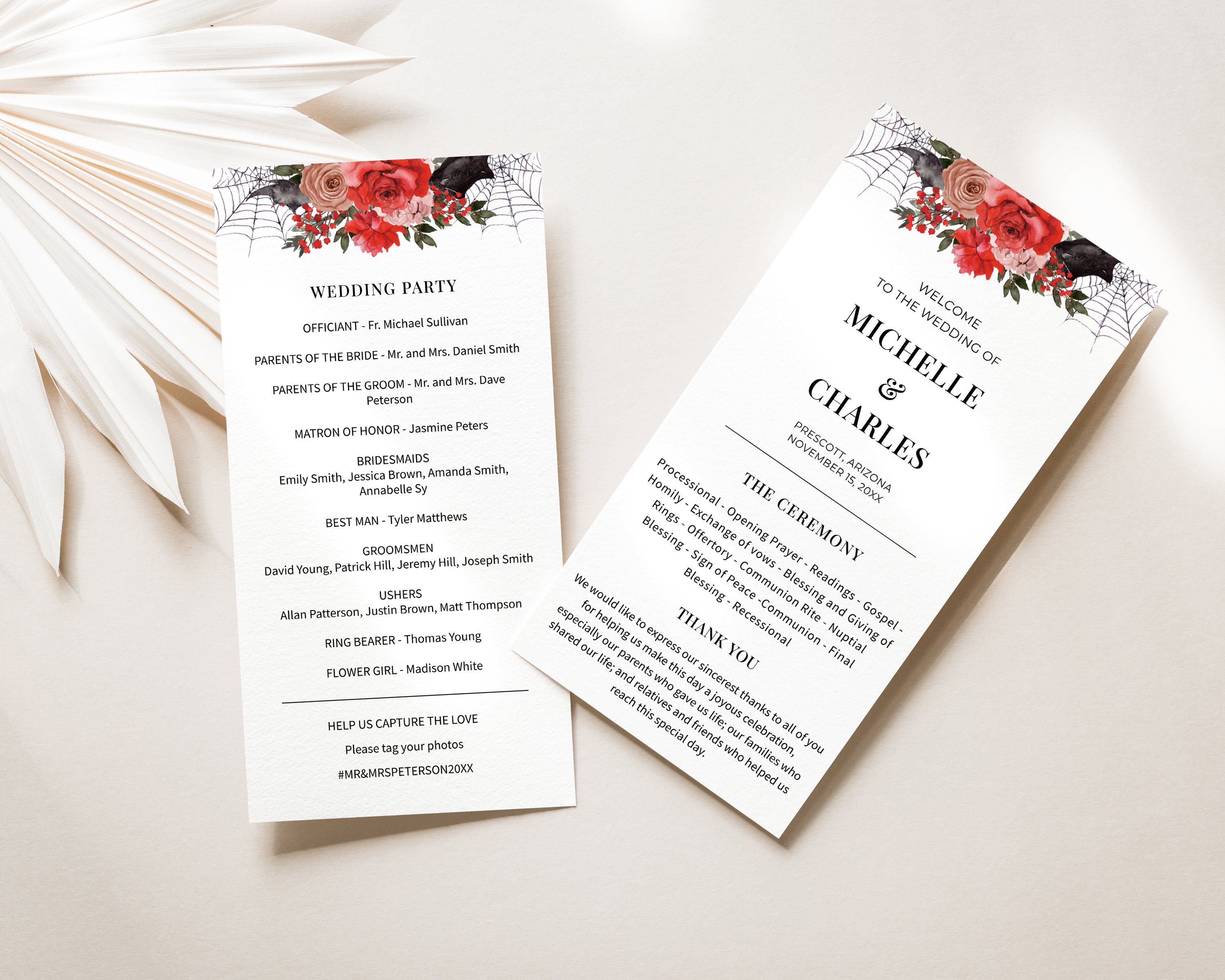Red Gothic Wedding Program, Halloween Wedding Program, Ceremony Program ...