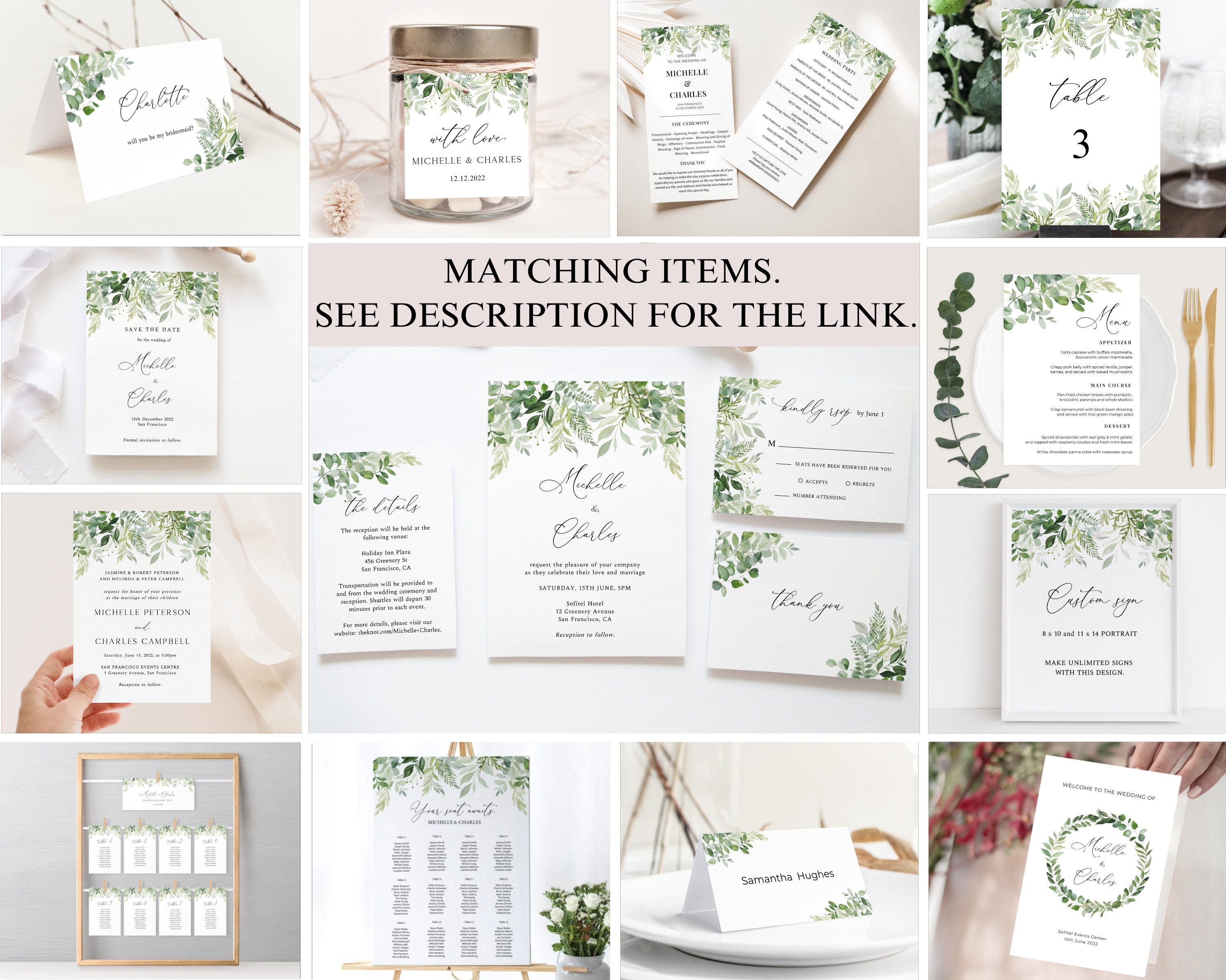 Greenery Place Card Template Custom Wedding Card Template | Etsy