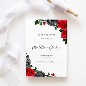 Red and Black Roses Save the Date Template, Editable Save the Date ...