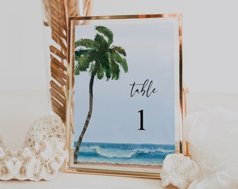 Beach Ocean Themed Wedding Table Number Card Template - Etsy